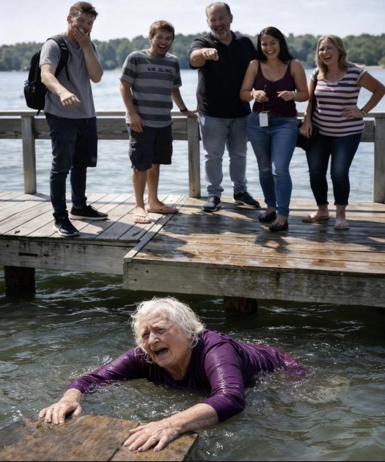 Barnbarnet knuffade sin mormor i sjön, fullständigt medveten om att hon ...